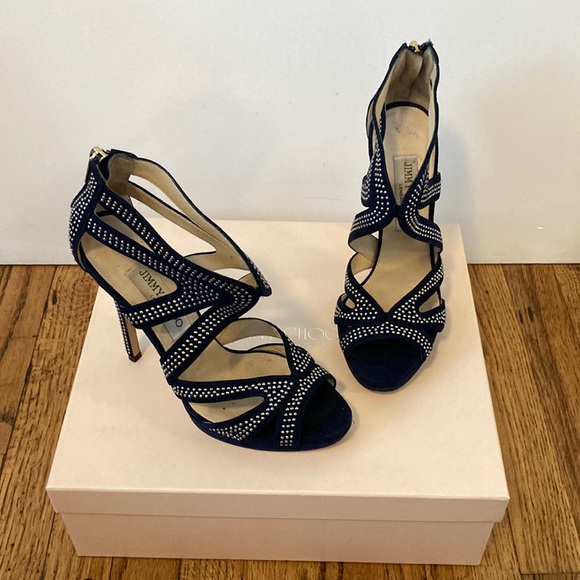 Jimmy Choo | Shoes | Jimmy Choo Navy Collar Studded Sandal Size 365 ...
